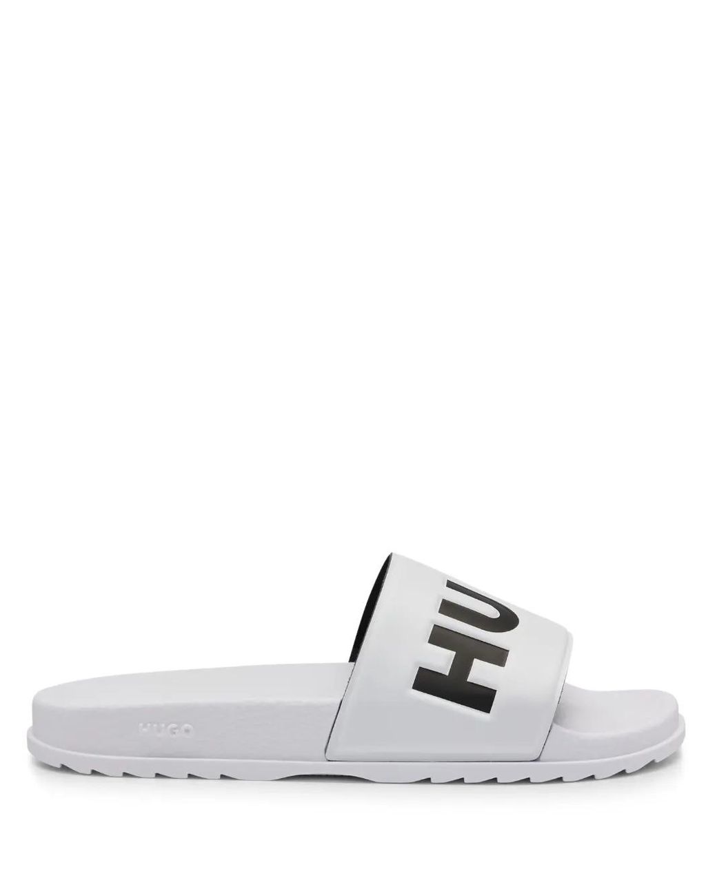HUGO Logo-Debossed Slides in White for Men | Lyst