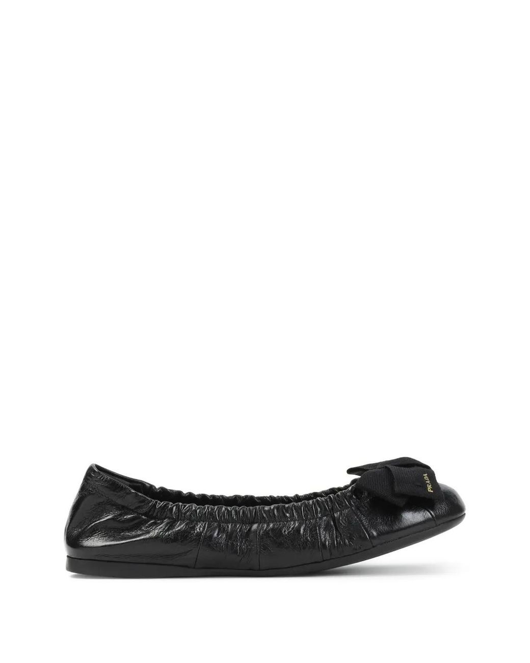 Prada Bow-Detail Wrinkled-Effect Ballet Flats in Black | Lyst