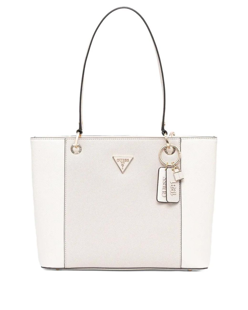 Guess Noelle Triangle-Logo Tote Bag in White | Lyst