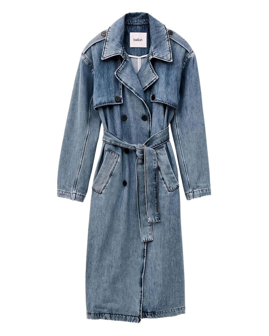 Ba&sh Tresca Belted Double-Breasted Coat in Blue | Lyst