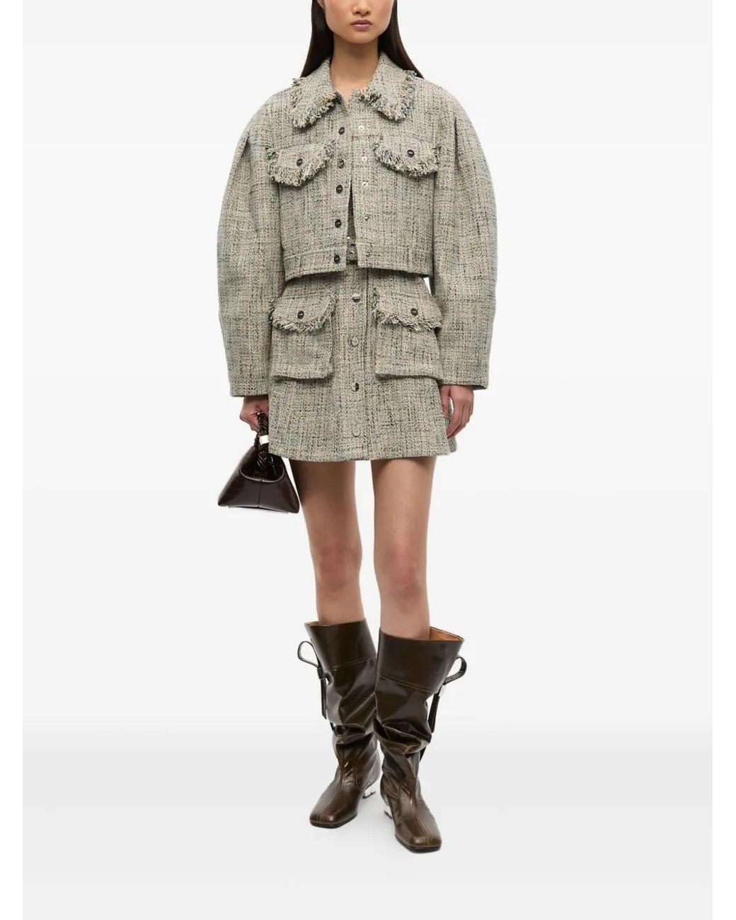 Ganni Tweed Jacket in Gray | Lyst