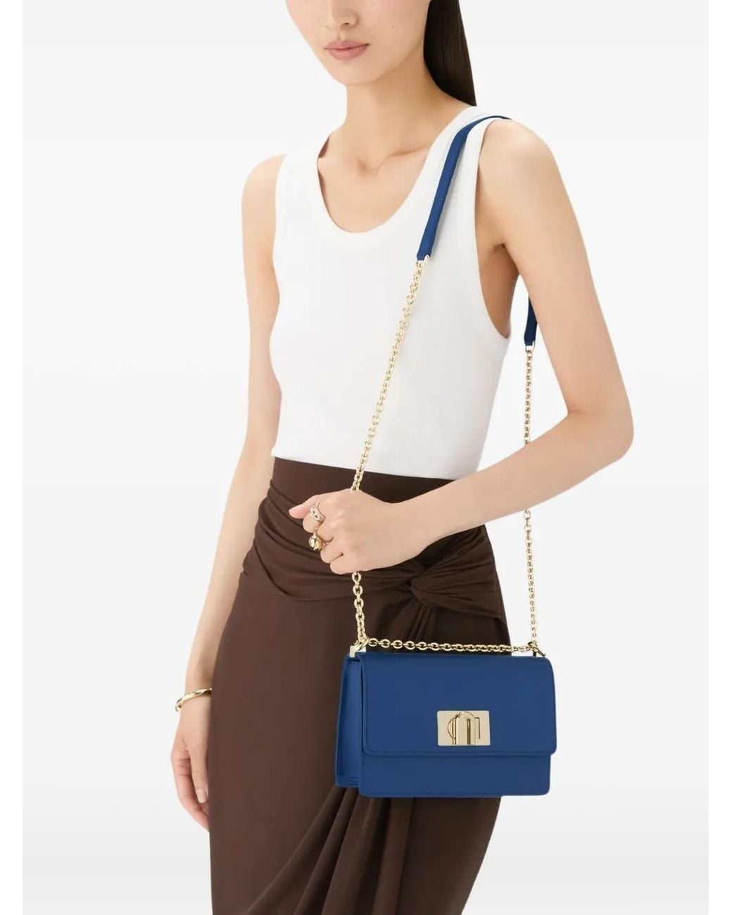 Furla Flap-Lock Chain Shoulder Bag in Blue | Lyst