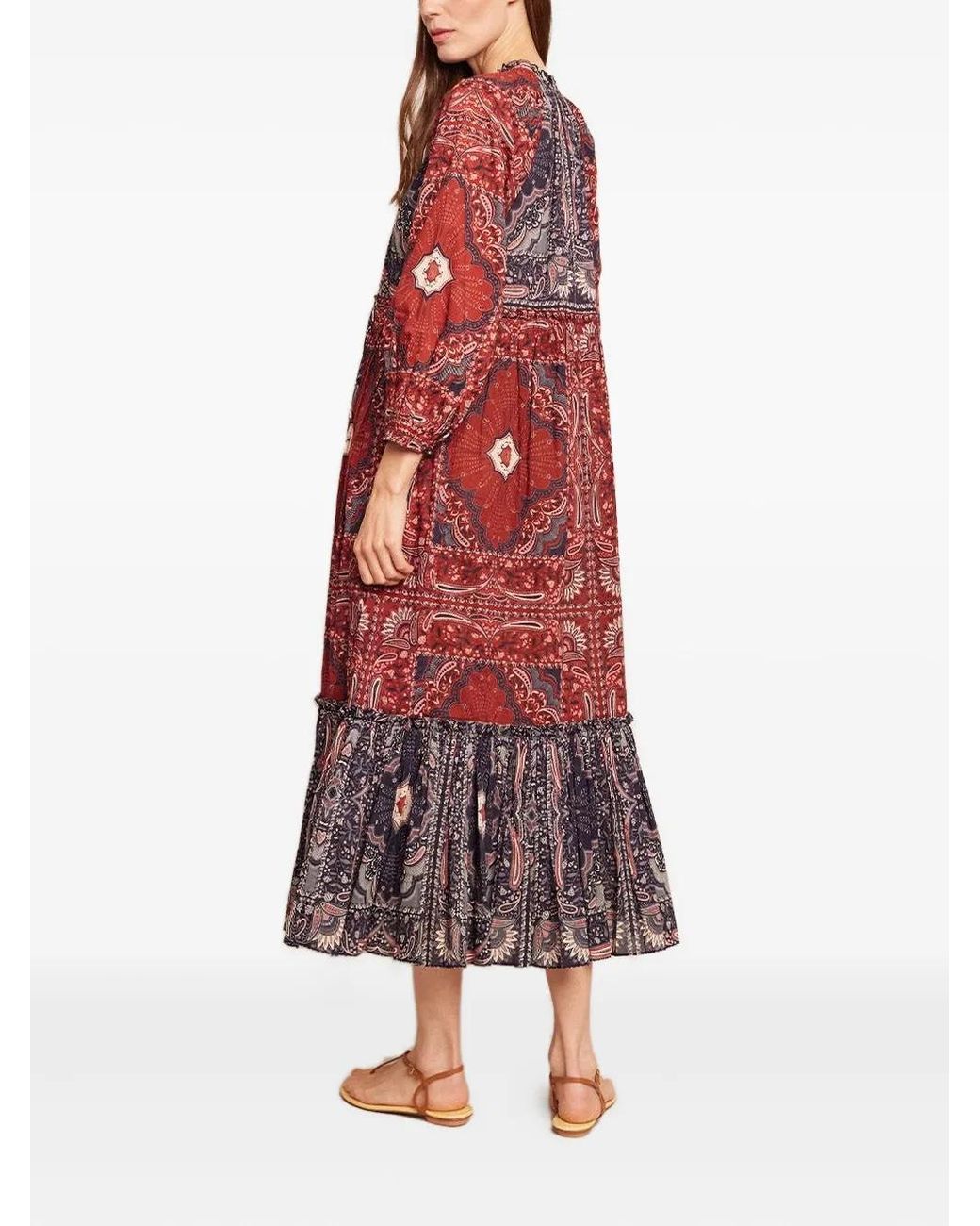 Cara Cara Paisley-Print Tiered Midi Day Dress | Lyst
