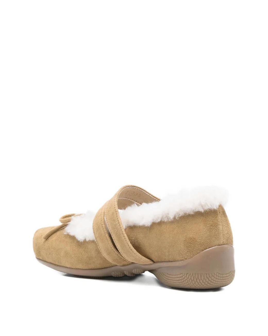 OPEN YY Shearling Heart-Stud Ballet Flats in Natural | Lyst