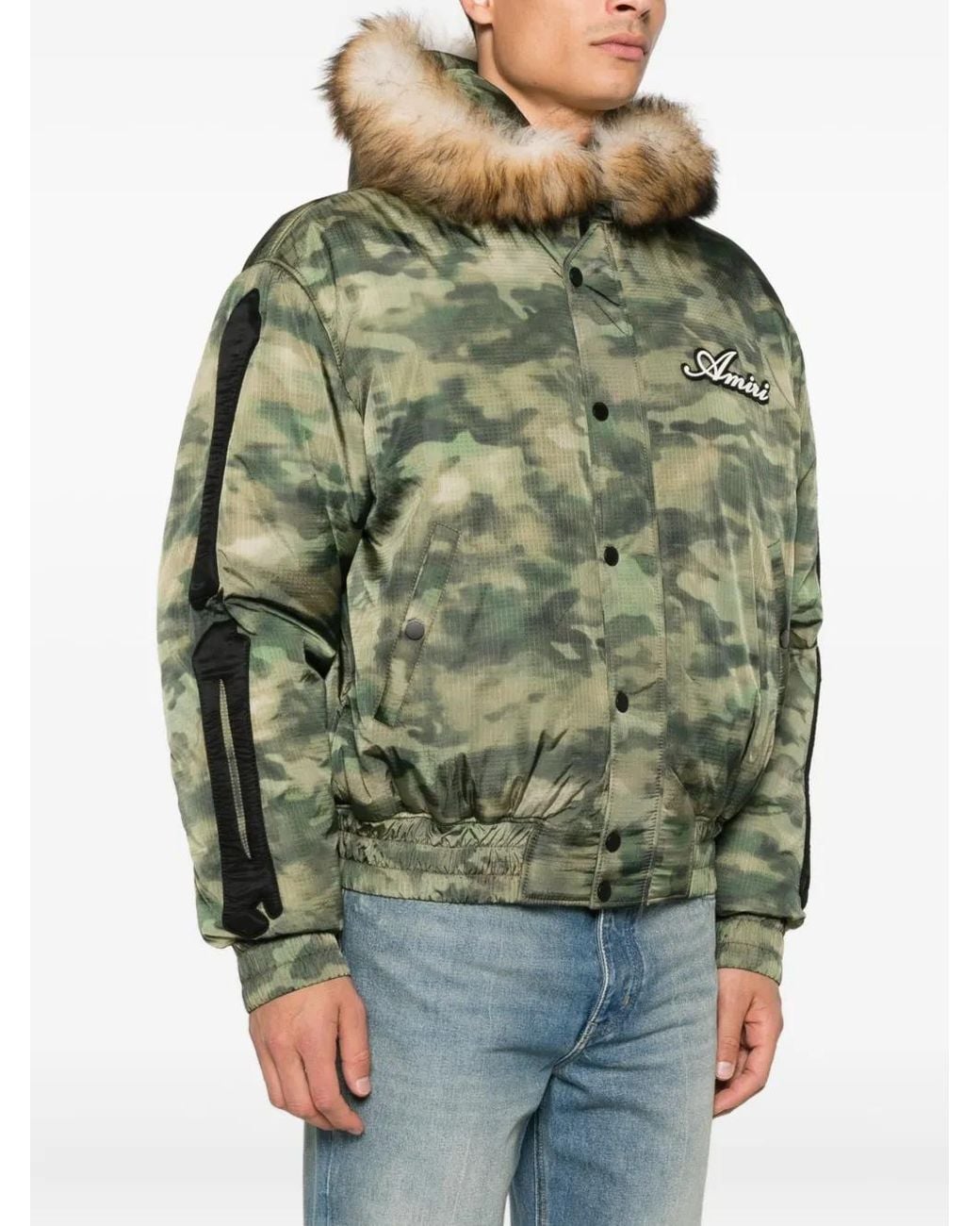 Amiri Camo Faux-Fur Hooded Jacket in Green for Men | Lyst