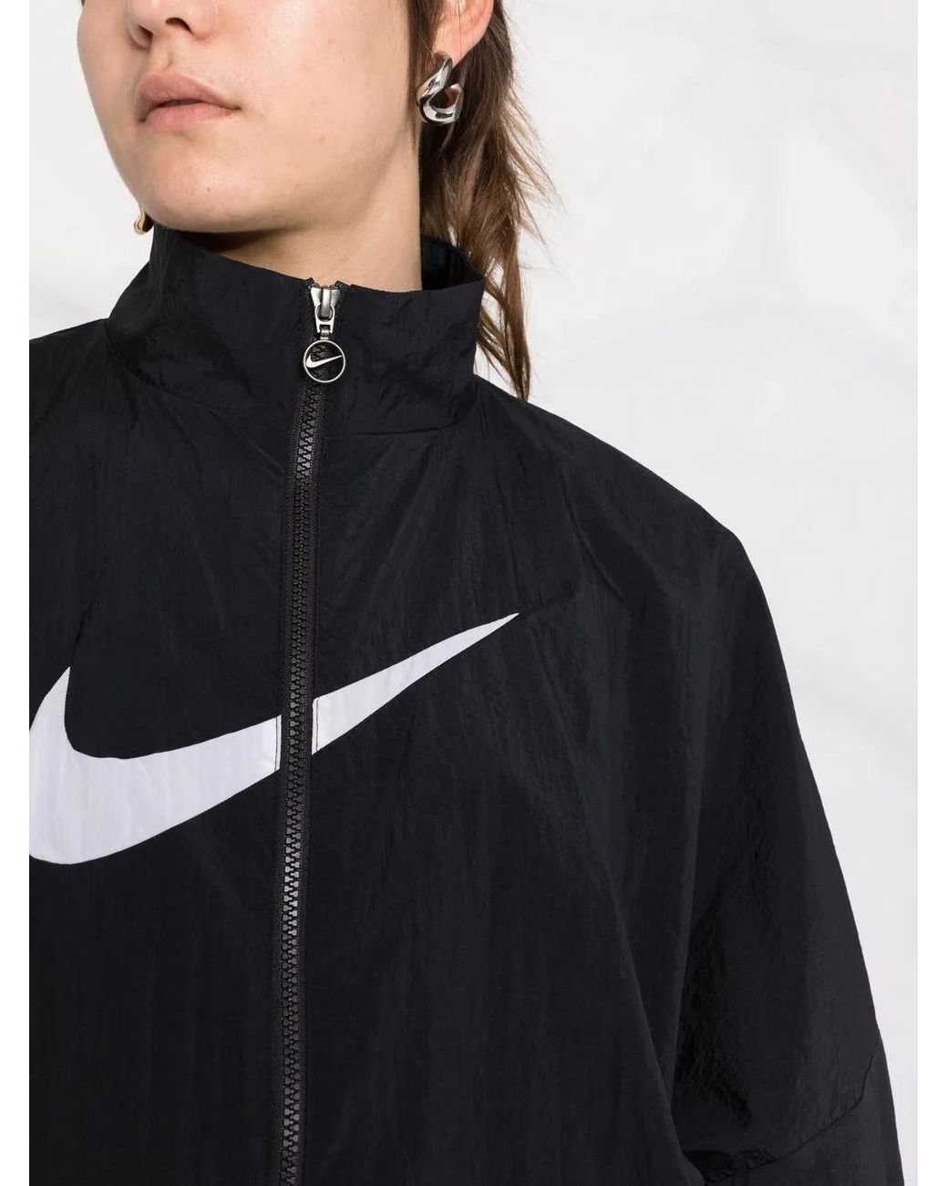 Nike Swoosh Logo High-Neck Jacket in Black | Lyst