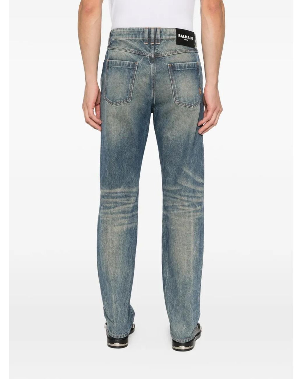 Balmain Logo-Patch Jeans in Blue for Men | Lyst UK