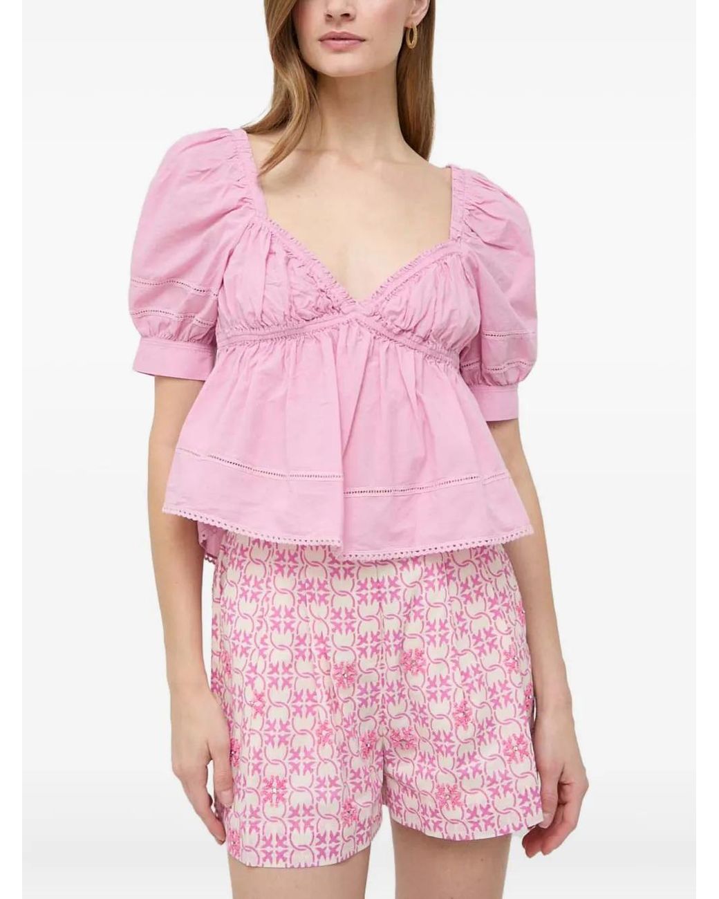 Pinko Eyelet Puff-sleeve Top in Pink | Lyst