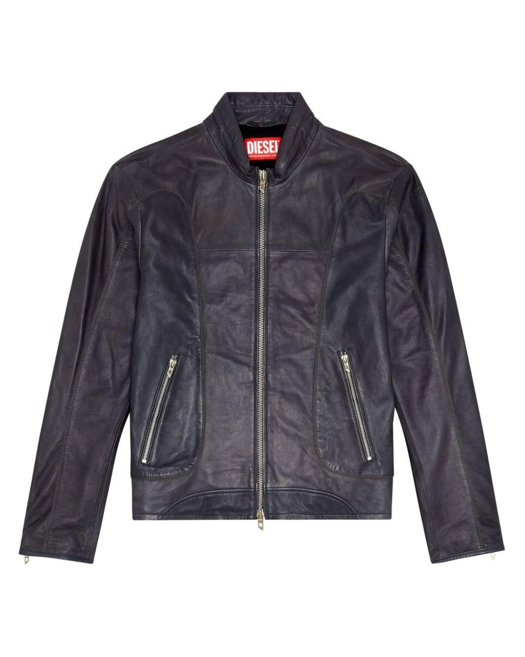 DIESEL L-Krix Leather Biker Jacket in Blue for Men | Lyst