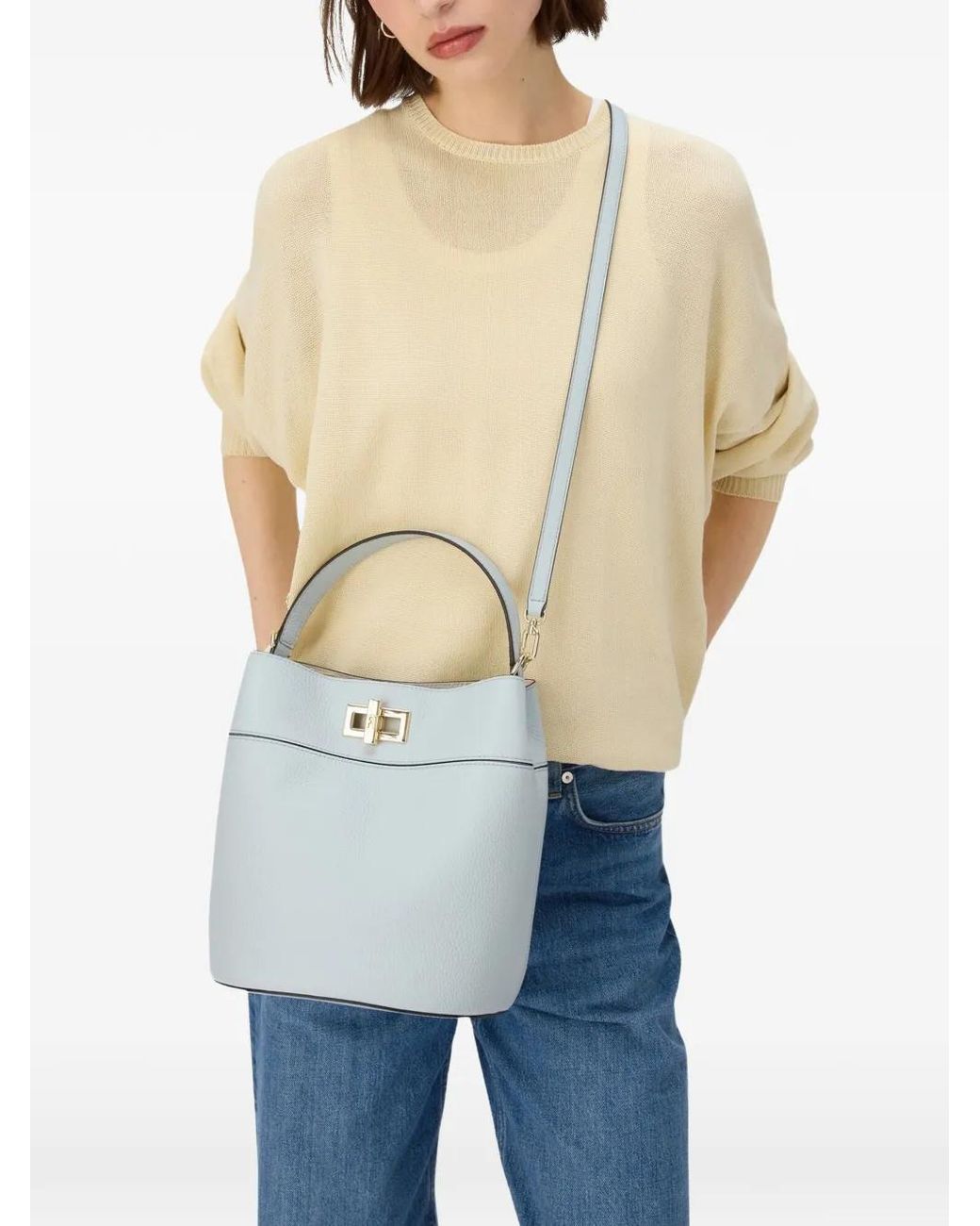 Furla Amelia Lock Leather Bucket Bag in Blue | Lyst