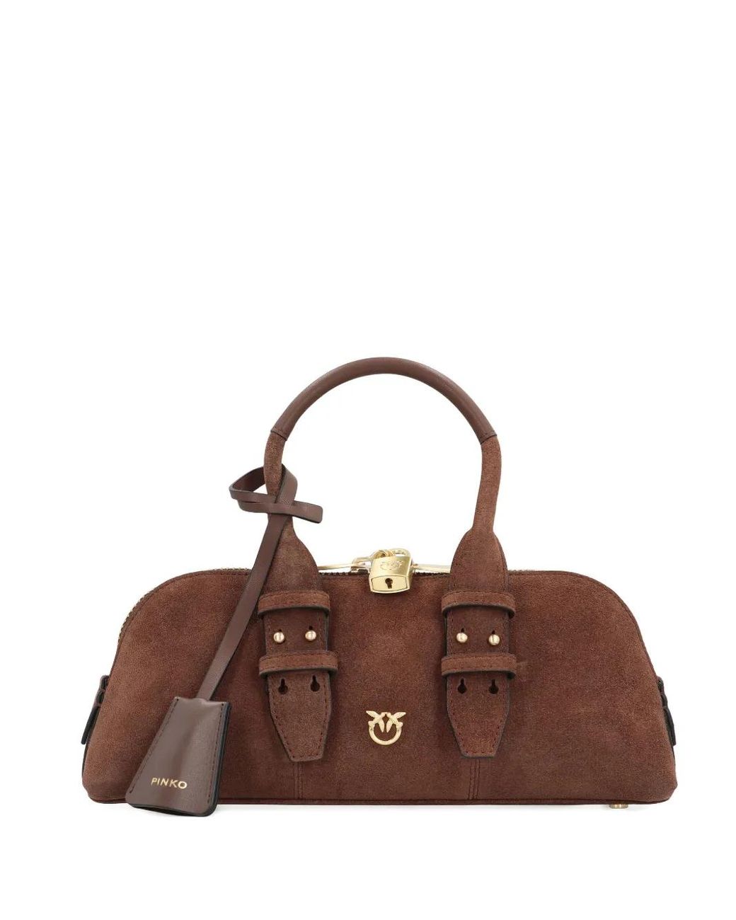 Pinko Suede Lock Bowling Bag in Brown | Lyst