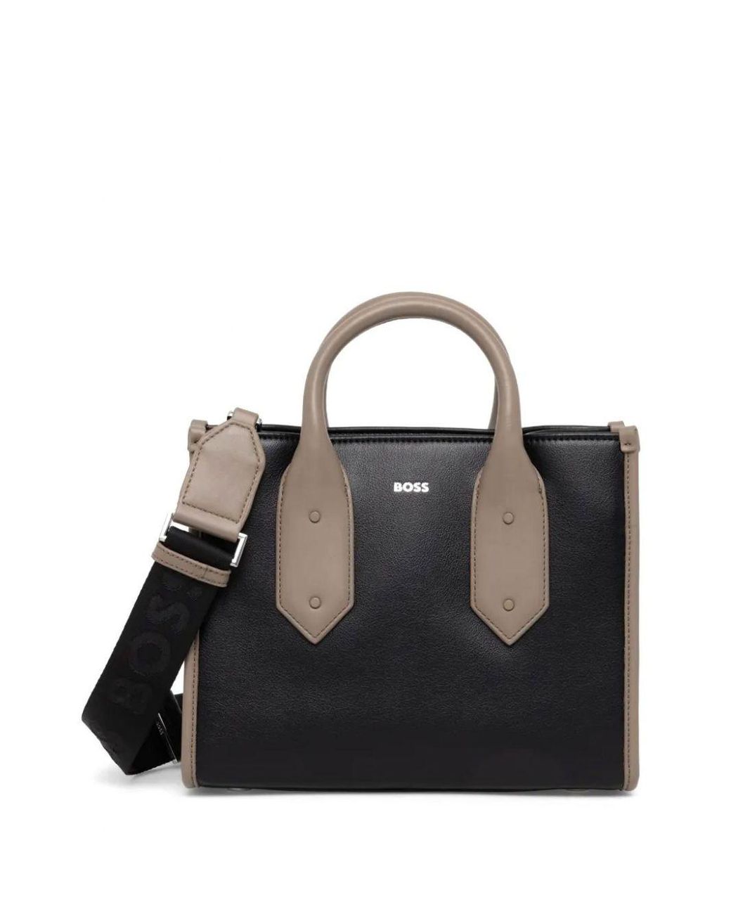 BOSS Logo Two-Way Handbag in Black | Lyst