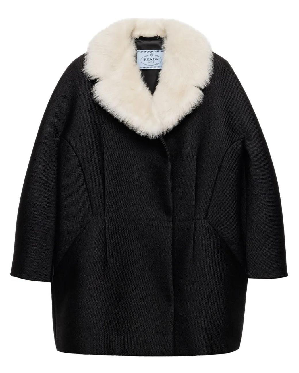 Prada Double-Breasted Twill Coat in Black | Lyst