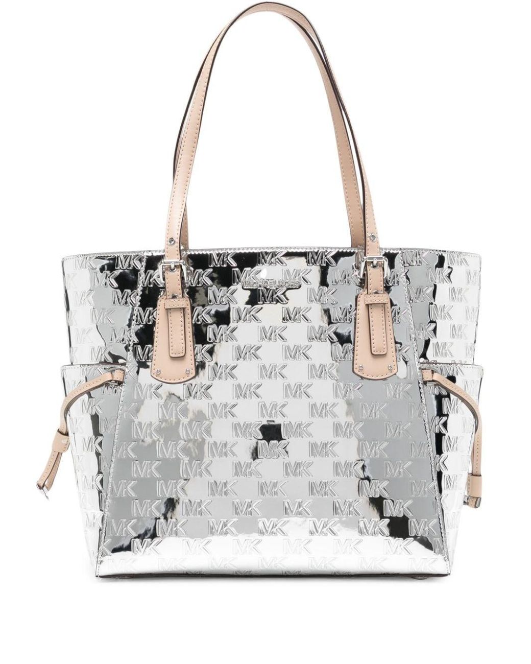 Michael Kors Voyager Logo-embossed Metallic Tote Bag in White | Lyst