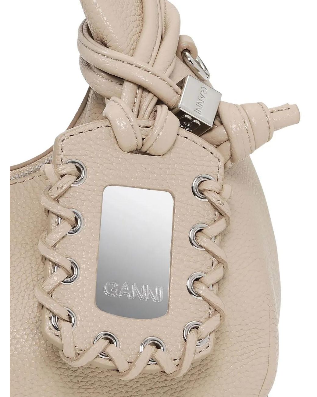 Ganni Mini Textured Leather Tote Bag in Natural | Lyst