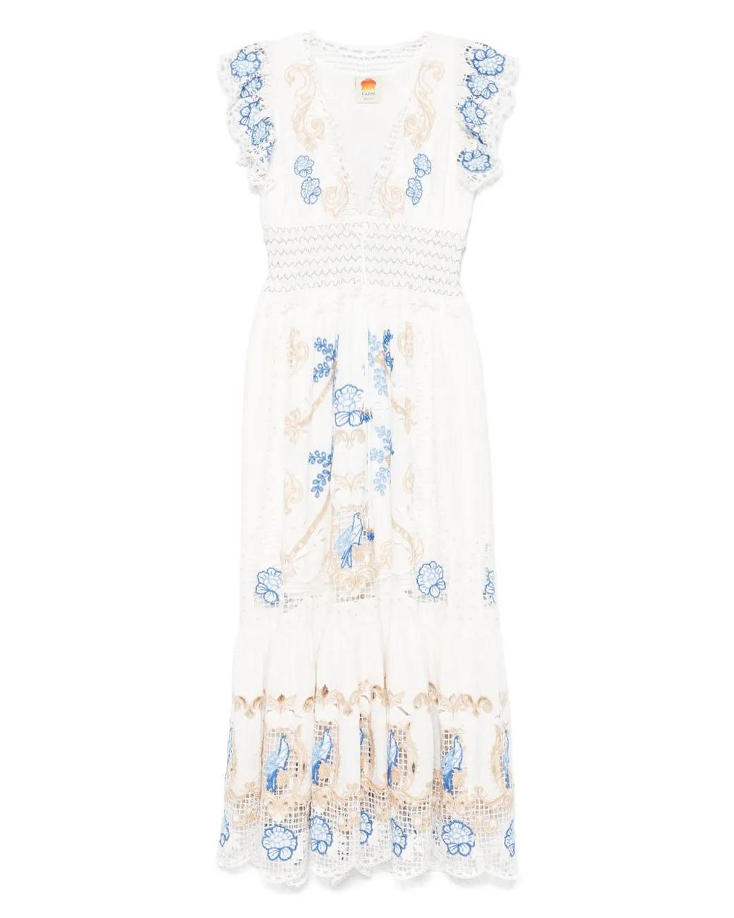 FARM Rio Floral-Embroidered Maxi Dress in White | Lyst