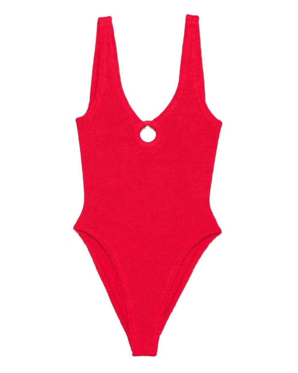 Hunza G Celine Crinkle Swimsuit in Red | Lyst
