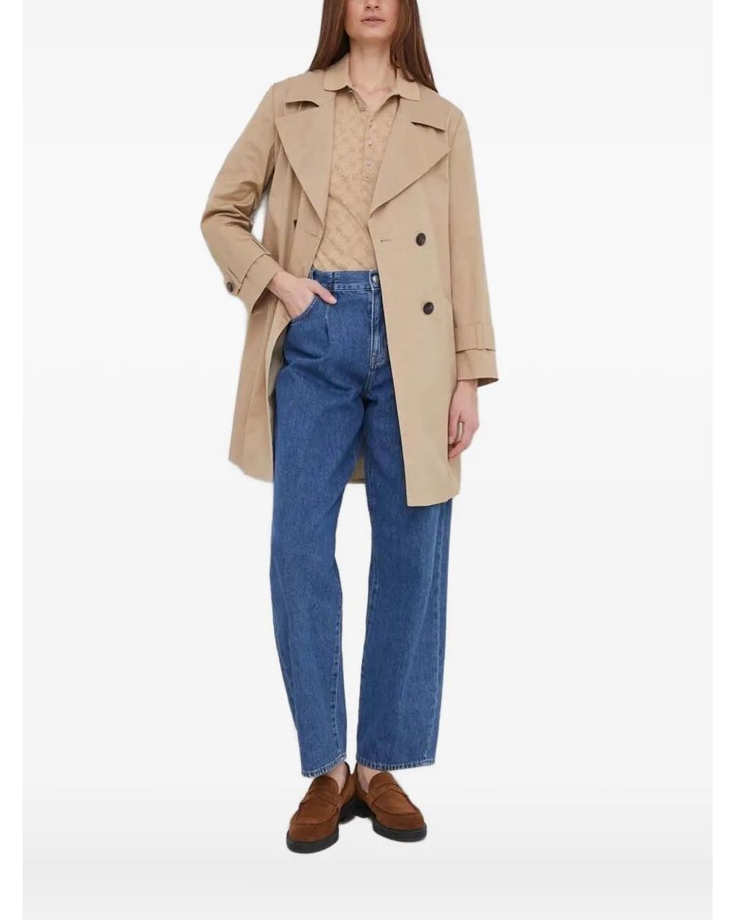 Sisley Belted Double-Breasted Trench Coat in Blue | Lyst UK
