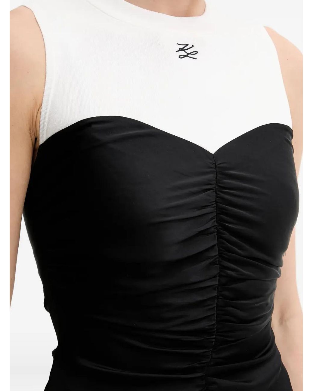 KARL LAGERFELD Ruching-Detail Sleeveless Dress in Black | Lyst