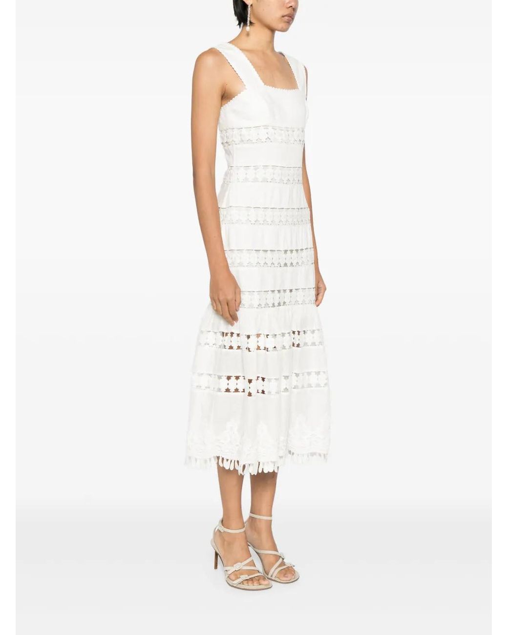 Zimmermann Trimmed Midi Dress in White | Lyst