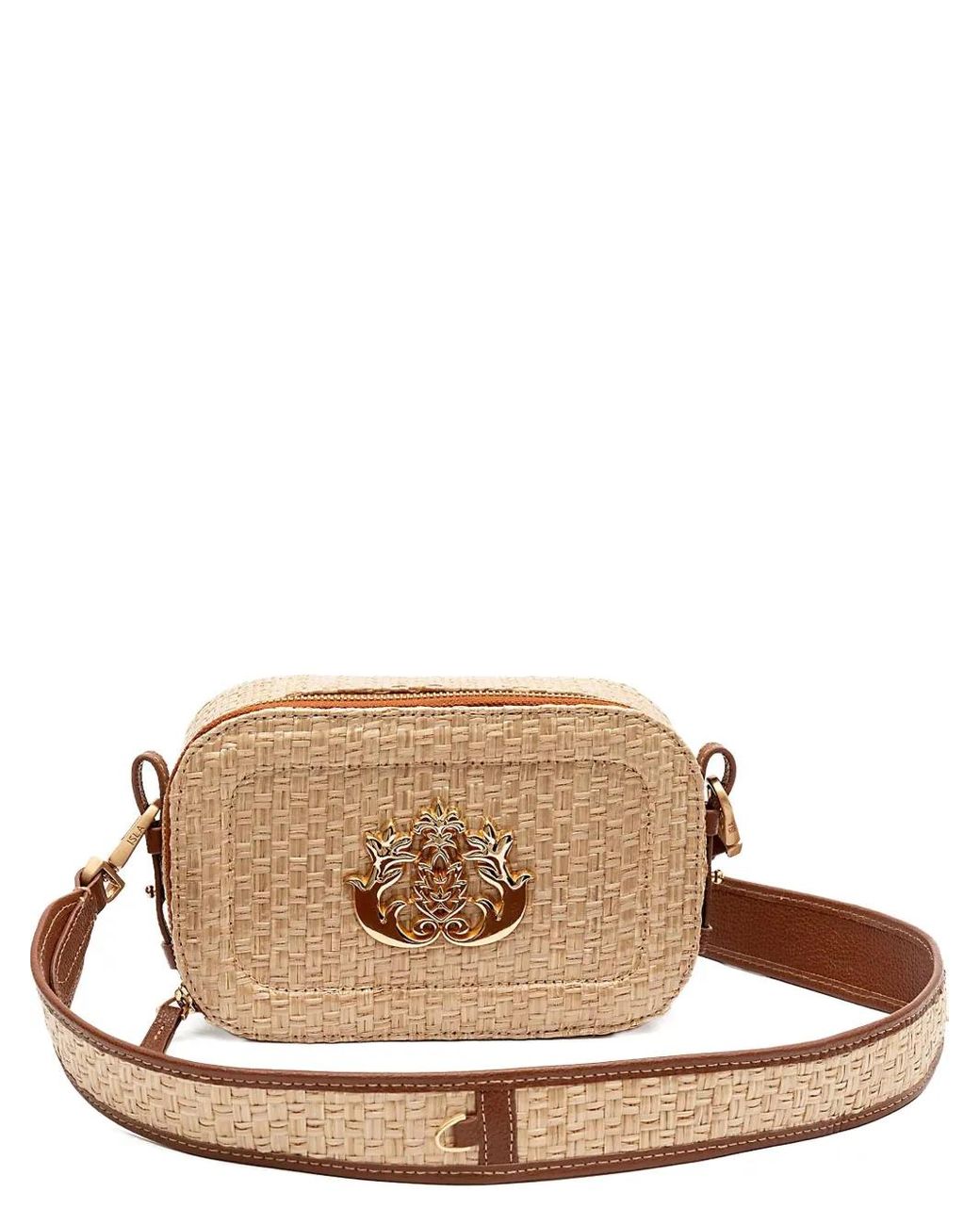 Isla Woven Emblem Shoulder Bag in Brown | Lyst