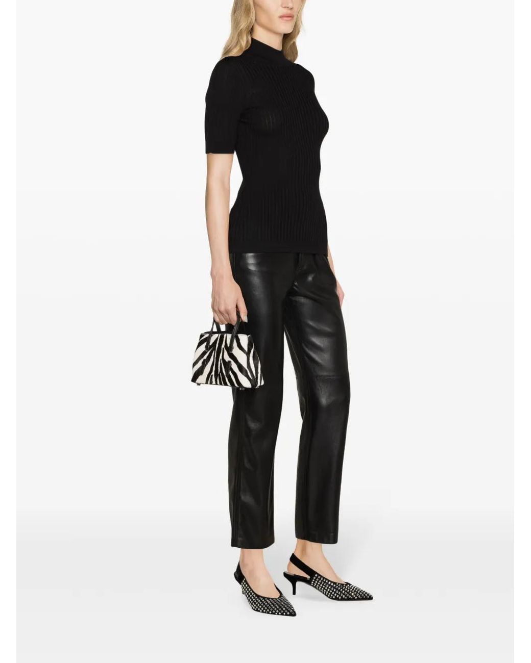Versace Ribbed-Knit Wool Top in Black | Lyst