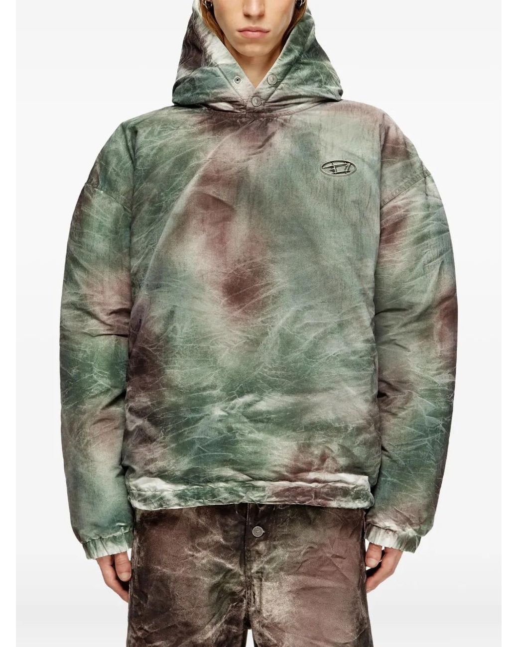 DIESEL X Thug Club Tie-Dye Hooded Puffer Jacket in Green | Lyst