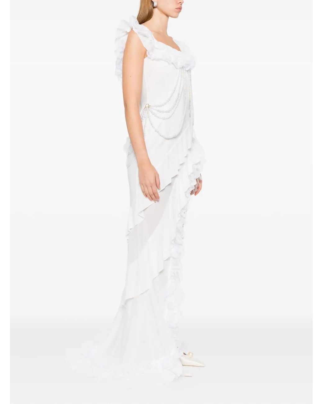 Rahil Hesan Off-Shoulder Pearl-Chain Gown in White | Lyst