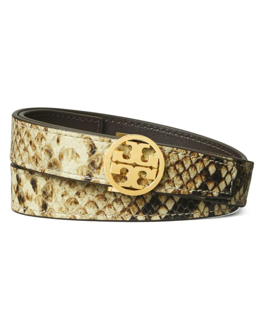 Tory Burch Miller Snakeskin-Print Belt in Metallic | Lyst
