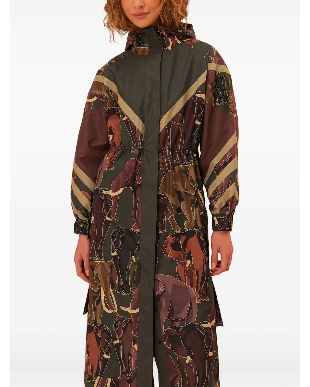 FARM Rio Elephant-Print Hooded Coat in Brown | Lyst