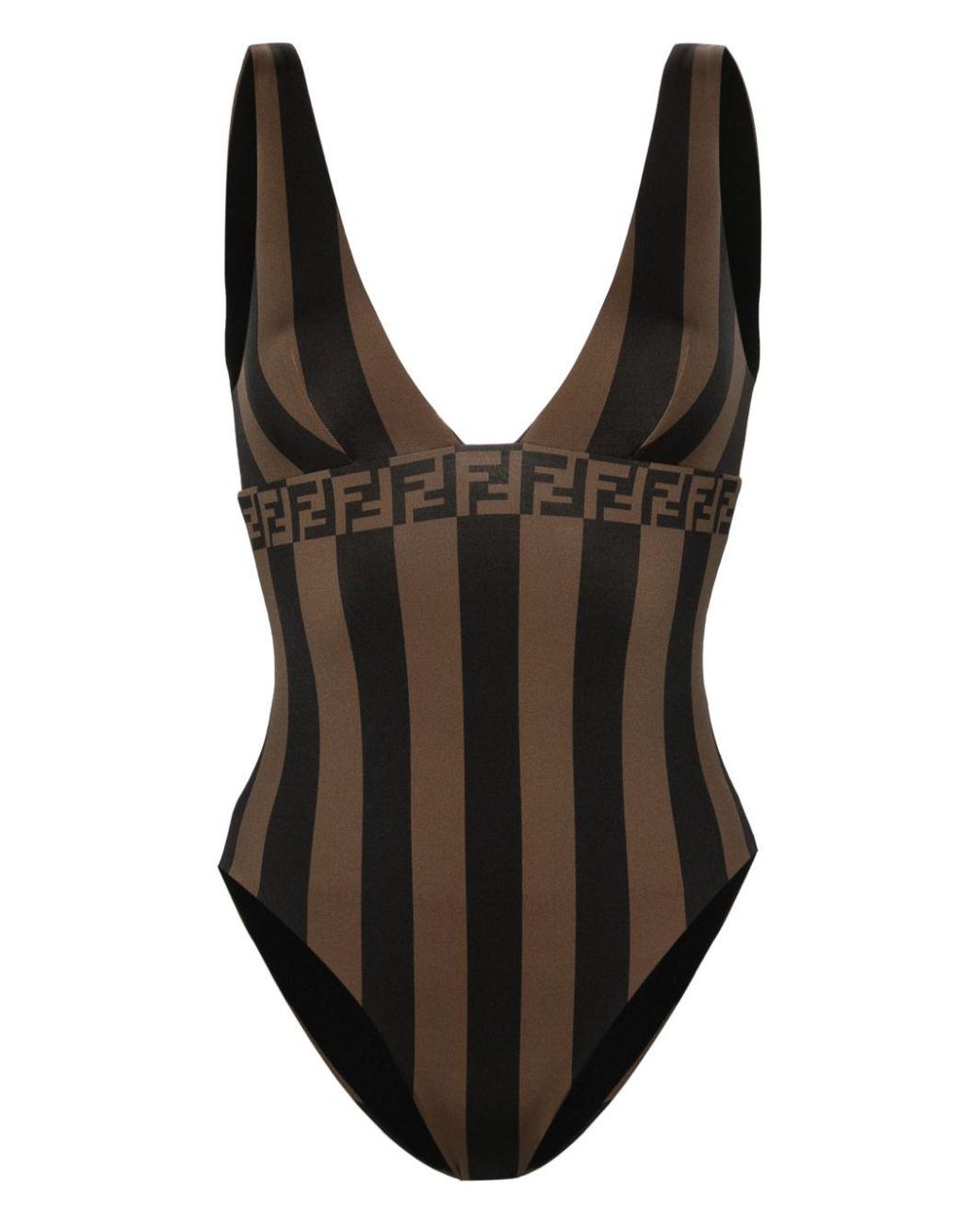 Fendi Chic Striped One-Piece Swimsuit in Black | Lyst