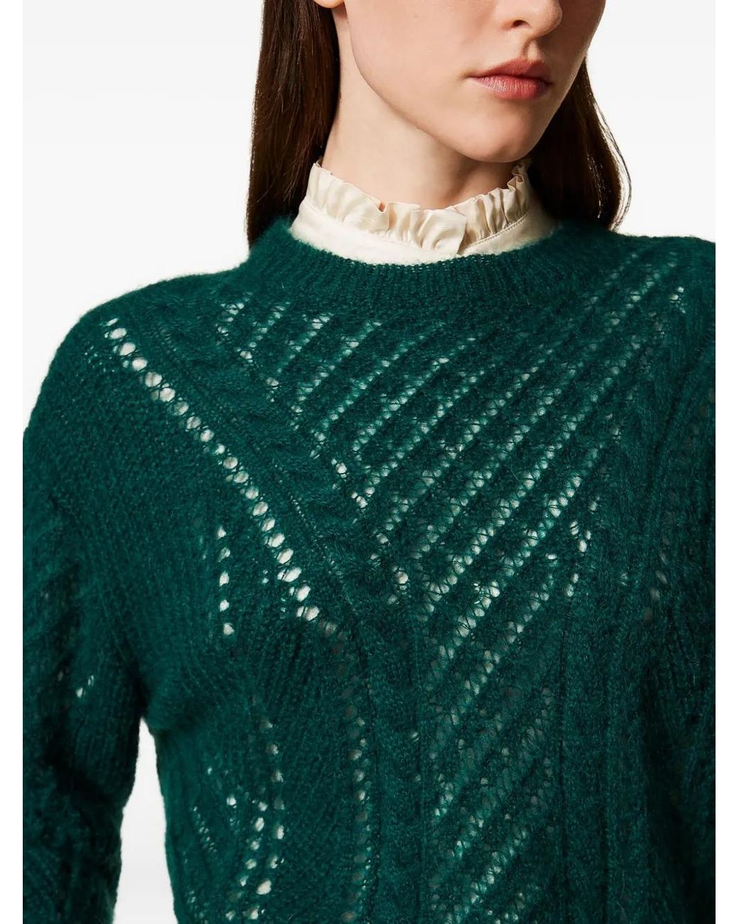 Twinset Open-Work Cable-Knit Jumper in Green | Lyst UK