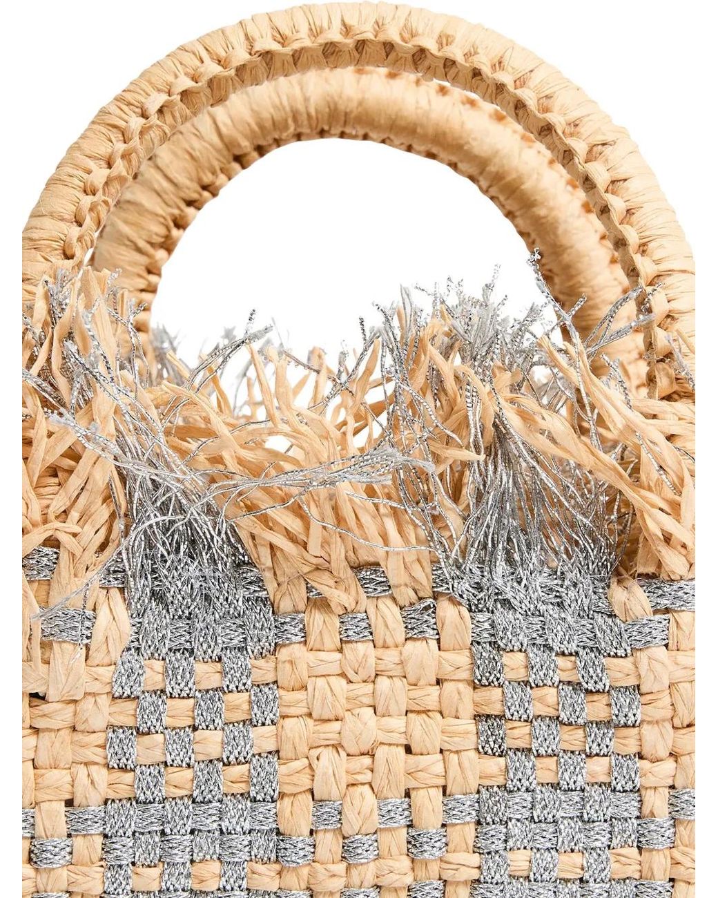 PAMELA MUNSON Mini Check Mate Woven Tote Bag in White | Lyst UK