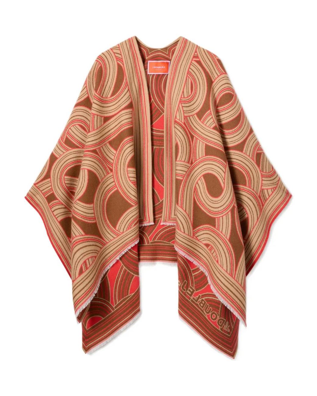 La DoubleJ Soul Fringed Patterned Poncho in Orange | Lyst UK