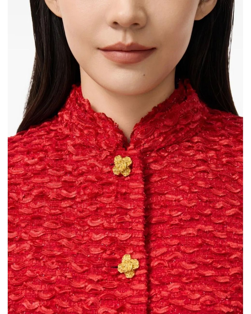 Shanghai Tang Ribbon Tweed Jacket in Red | Lyst UK