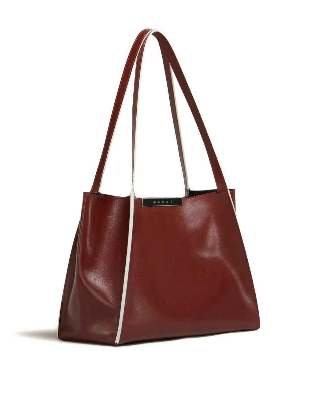 Marni Small Cresta E/W Leather Tote Bag in Red | Lyst