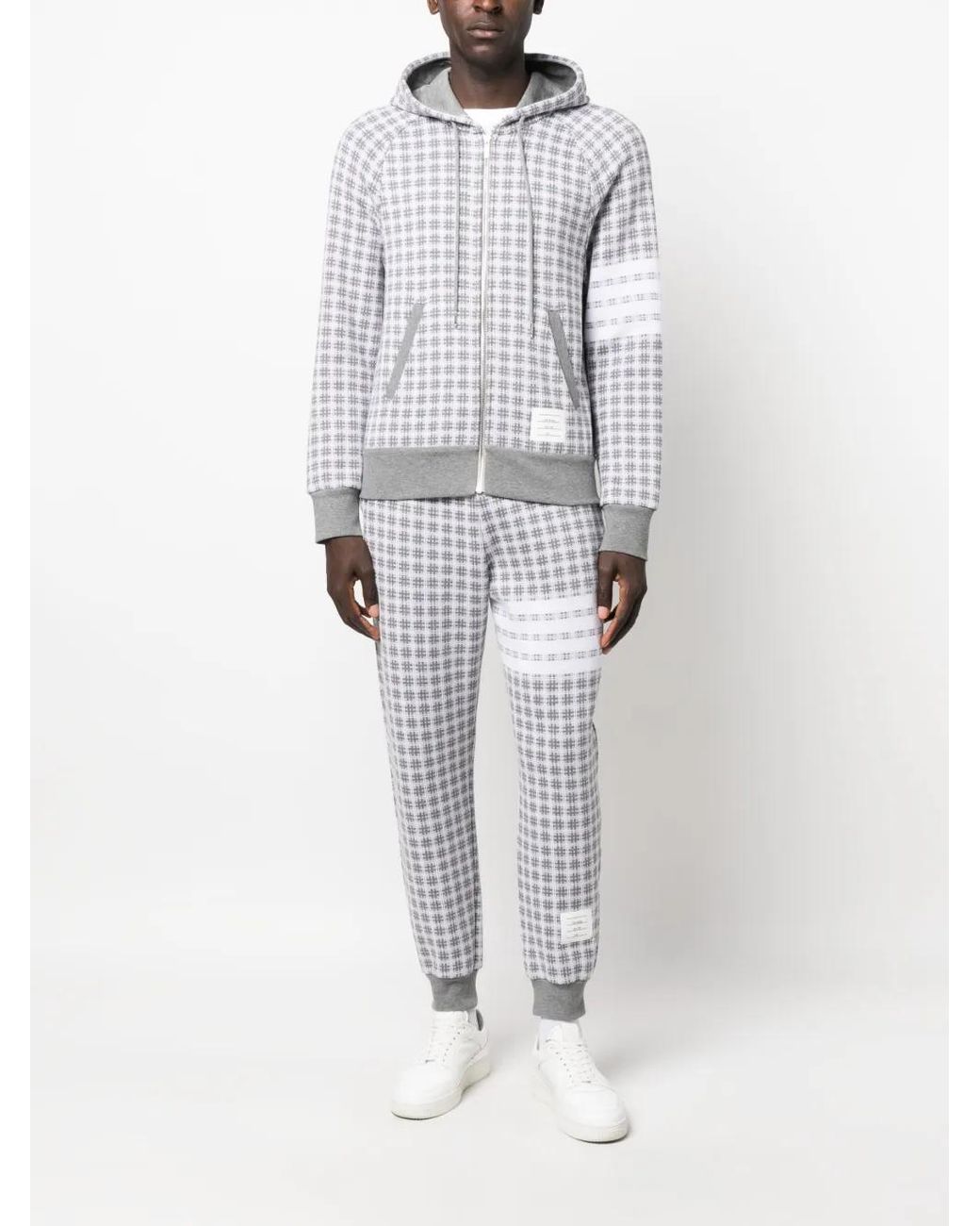 Thom Browne Checked Jacquard Track Pants in White for Men | Lyst