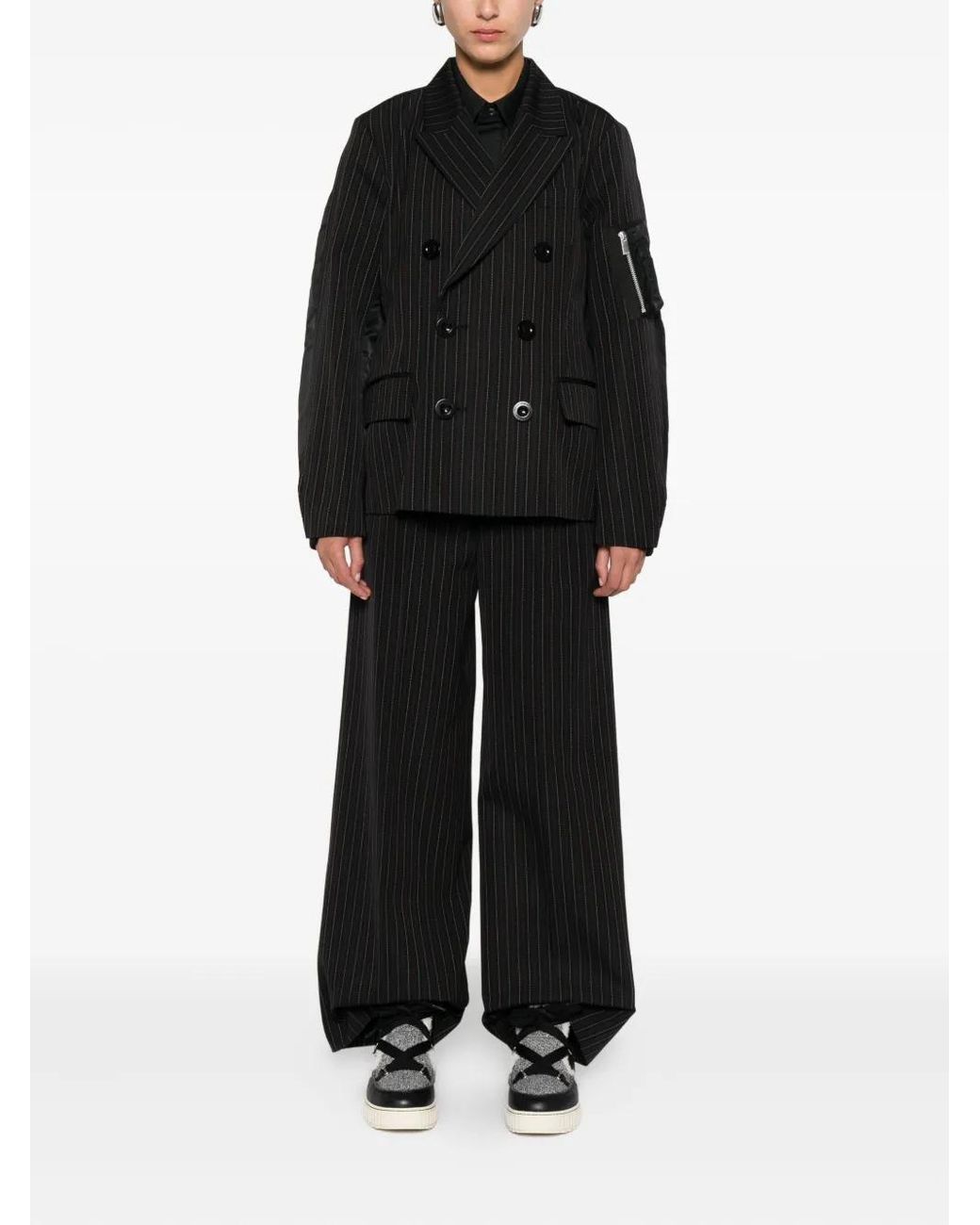 Sacai Double-Breasted Oversized Jacket With Pinstripe Detail in Black ...