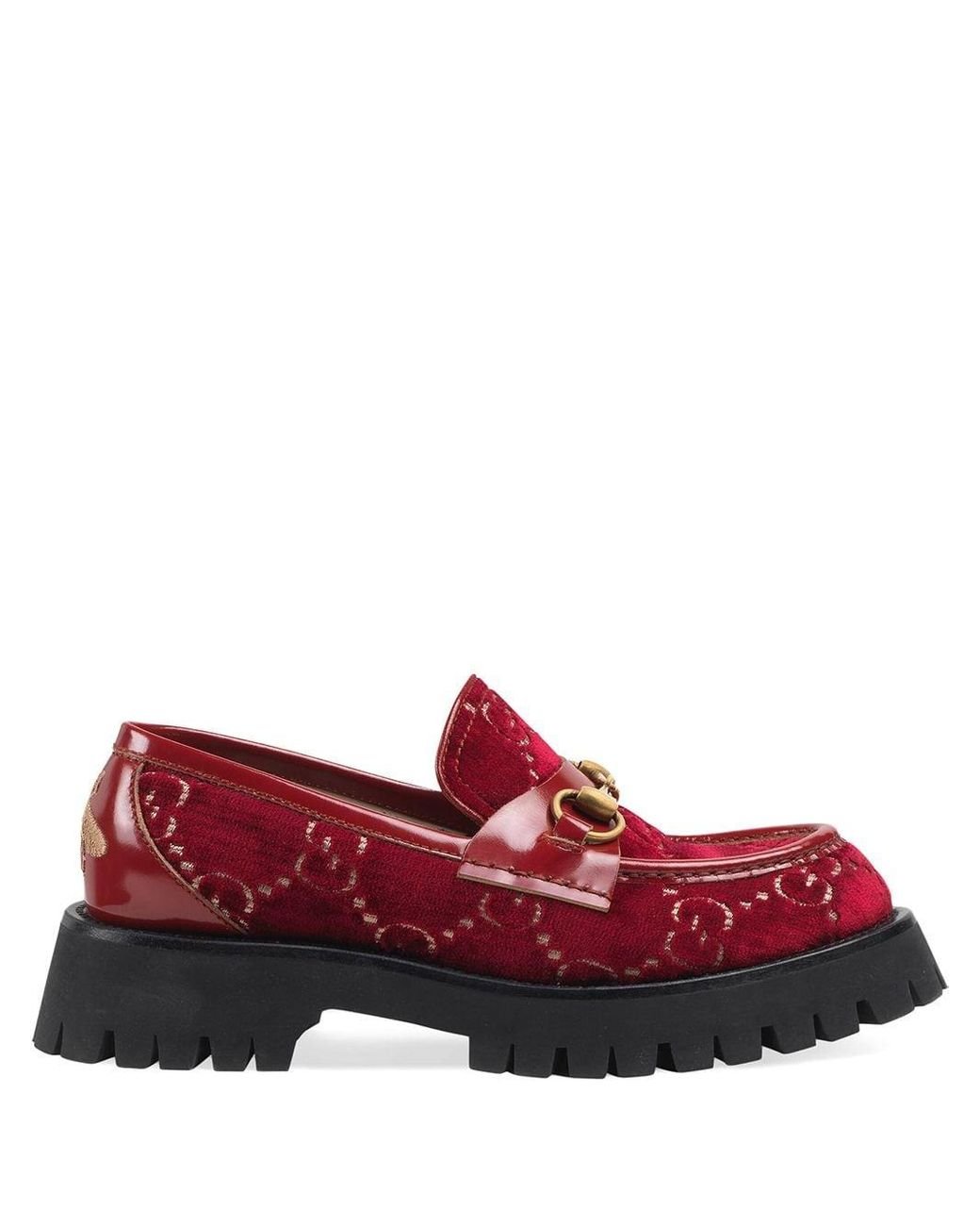 Gucci GG Velvet Lug Sole Loafers in Red - Lyst
