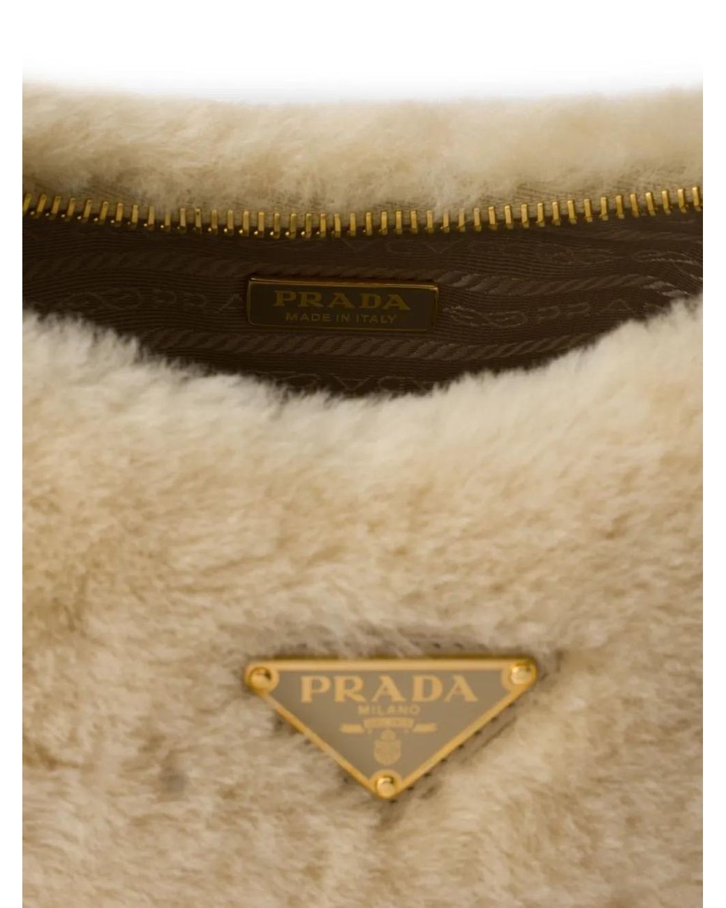 Prada Mini Re-Edition Shearling Shoulder Bag in Natural | Lyst