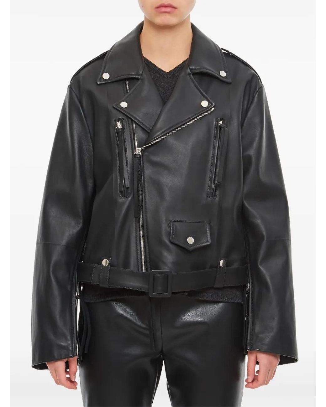 Setchu Leather Biker Jacket in Black | Lyst