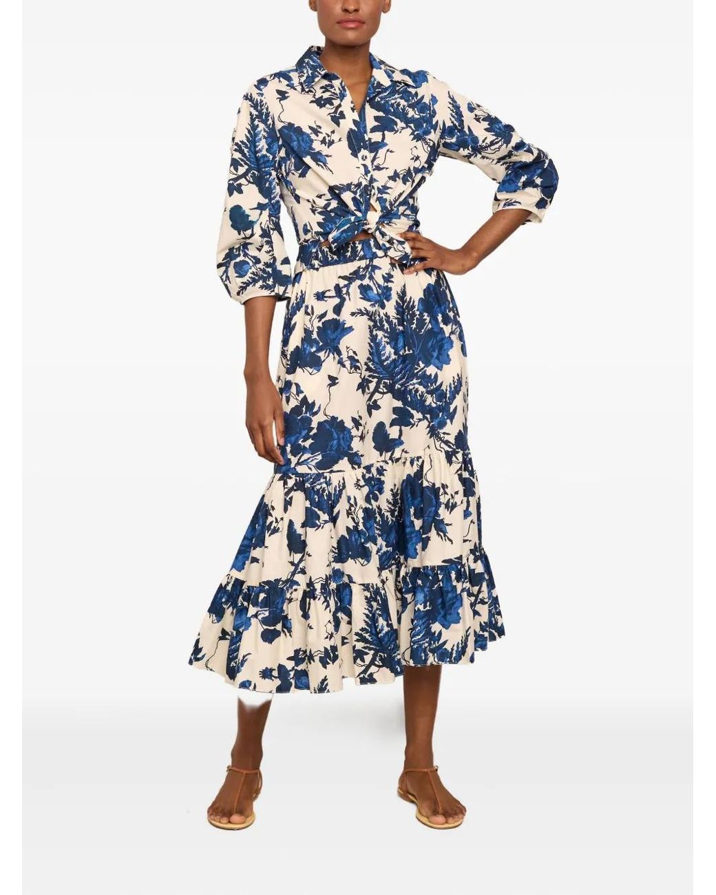 Cara Cara Floral-Print Tiered Skirt in Blue | Lyst