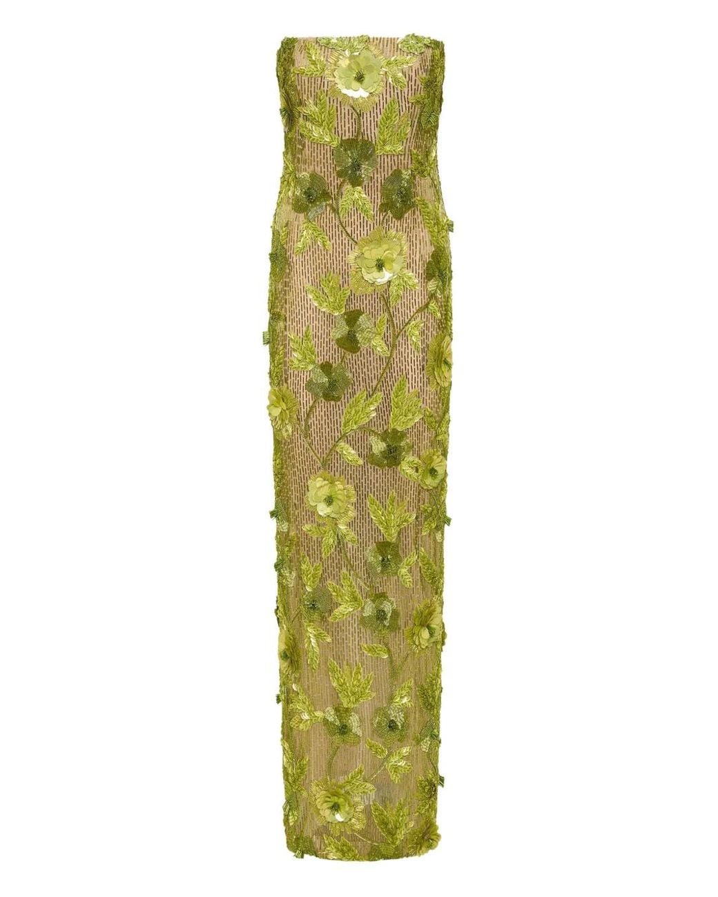 Rachel Gilbert Pierre Floral-Embellished Strapless Gown in Green | Lyst