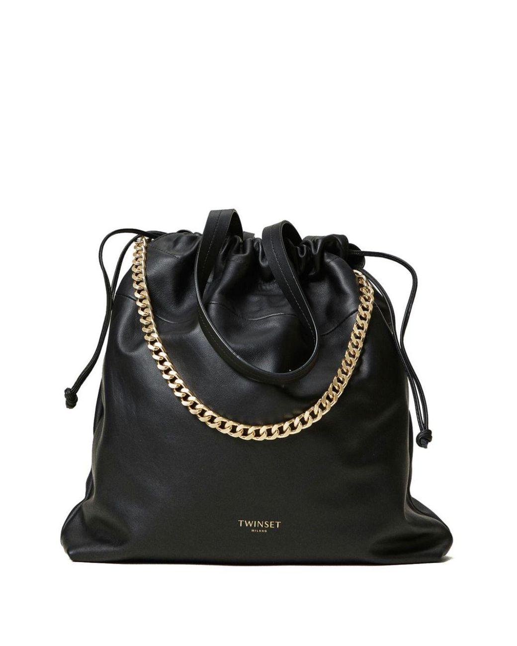 Twin Set Logo-Stamp Bucket Bag in Black | Lyst