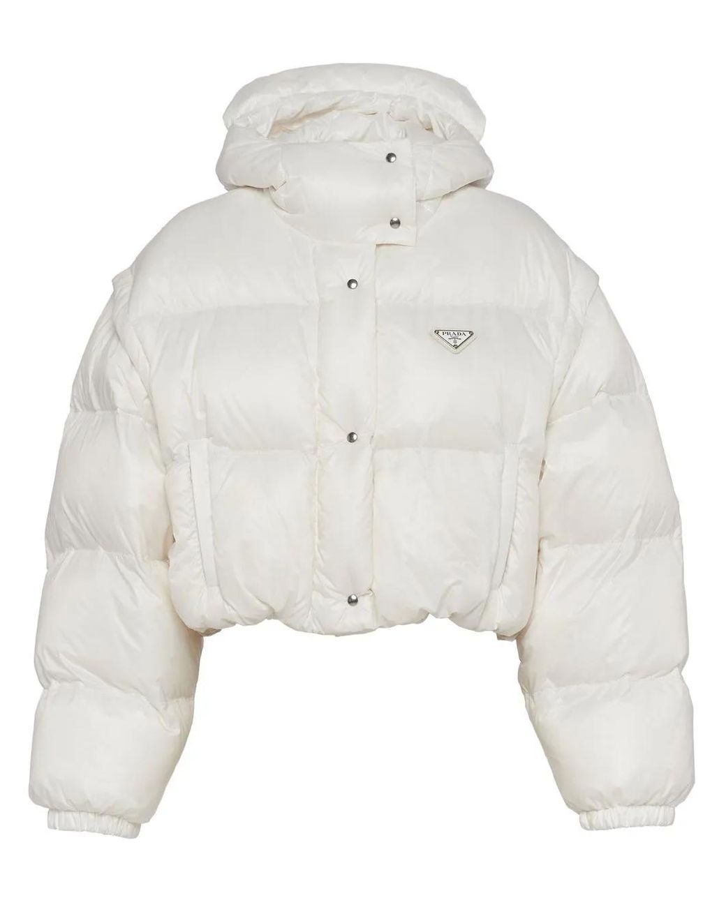 Prada Re-Nylon Cropped Down Jacket in White | Lyst