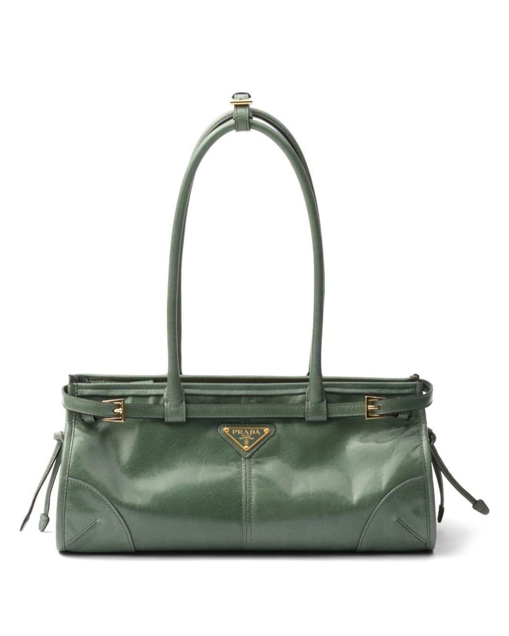 Prada Medium Triangle-logo Belted Handbag in Green | Lyst