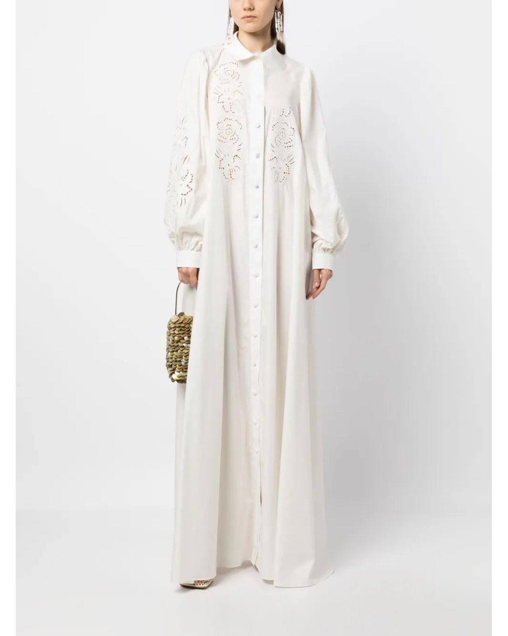 Elie Saab Laser-Cut Embroidered Cotton Kaftan in White | Lyst