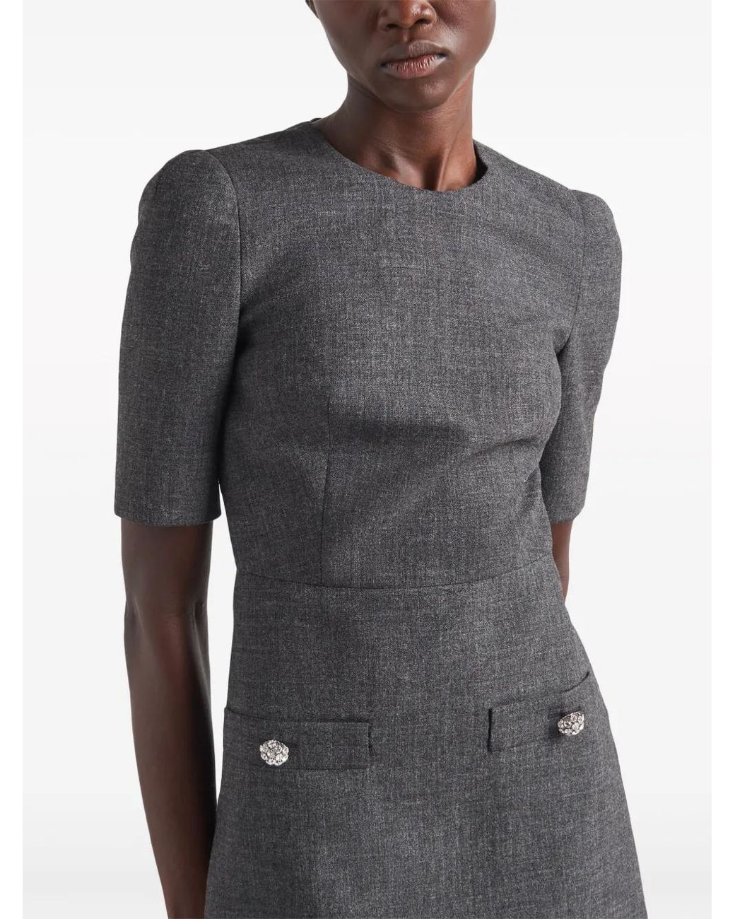 Prada Button-Embellished Virgin Wool Mini Dress in Gray | Lyst