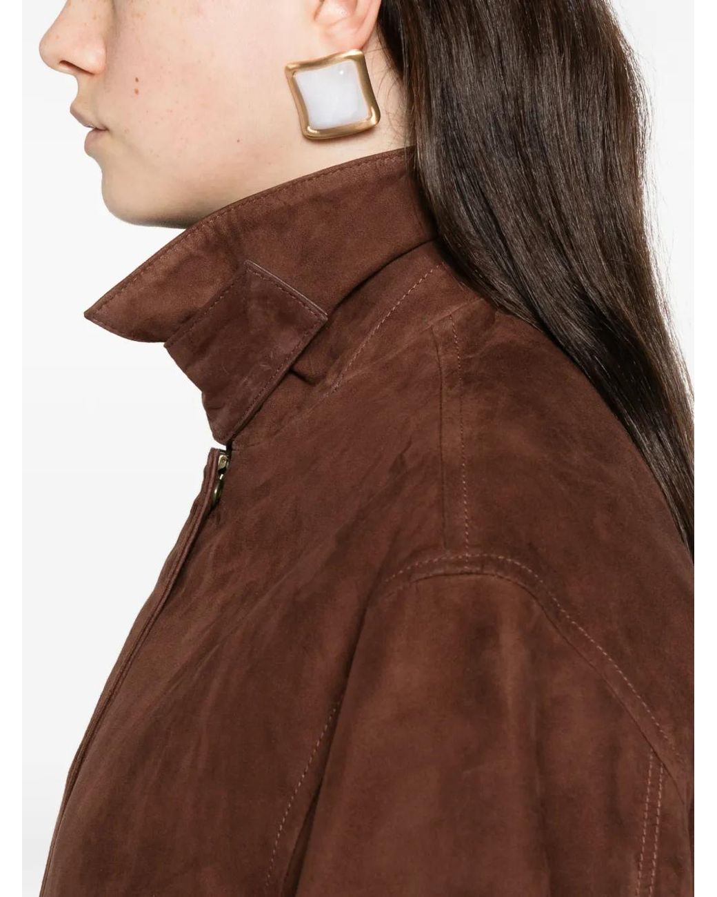 Arma Elsa Front-Pocket Leather Jacket in Brown | Lyst