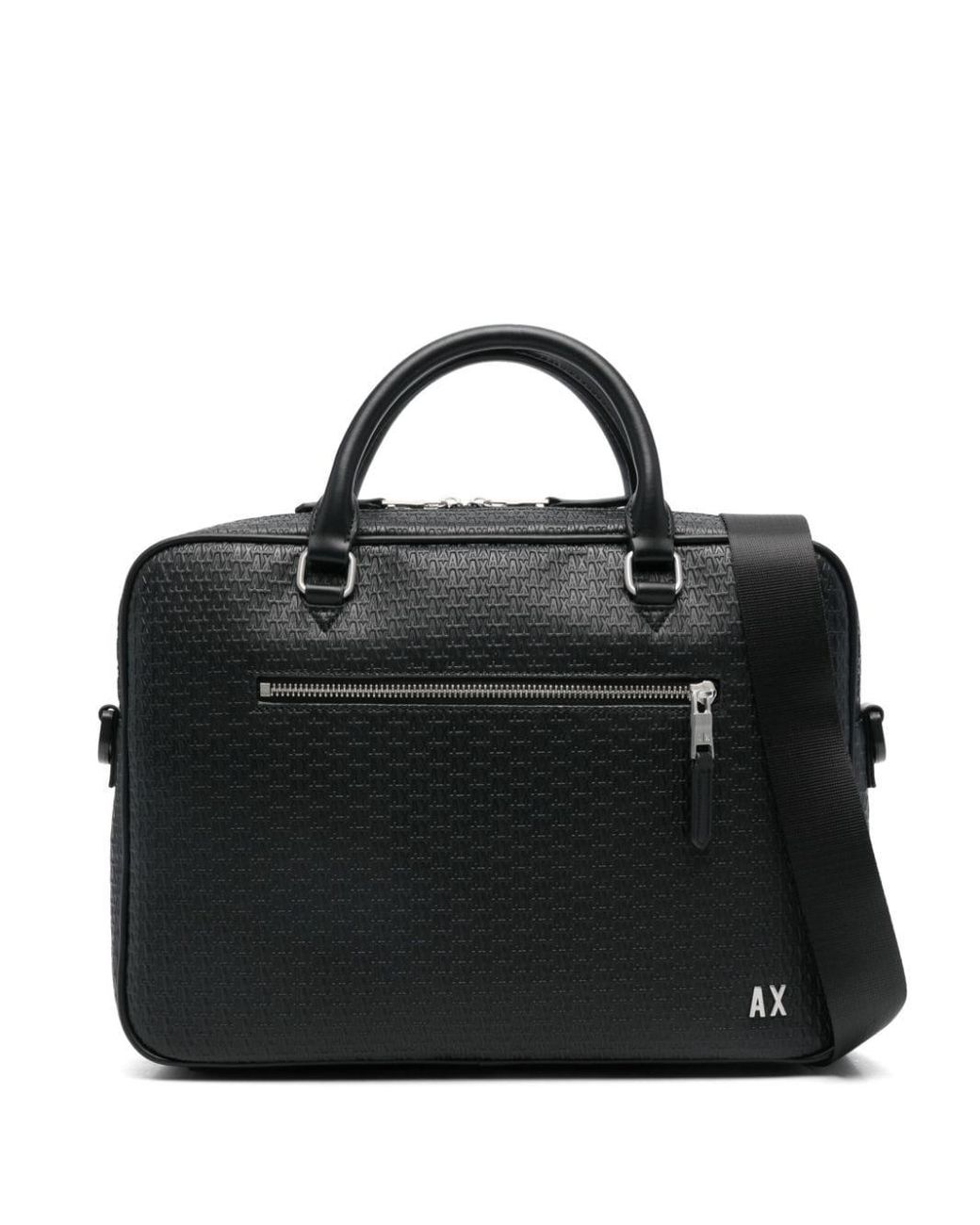 ARMANI EXCHANGE Monogram-embossed Briefcase in Black for Men | Lyst